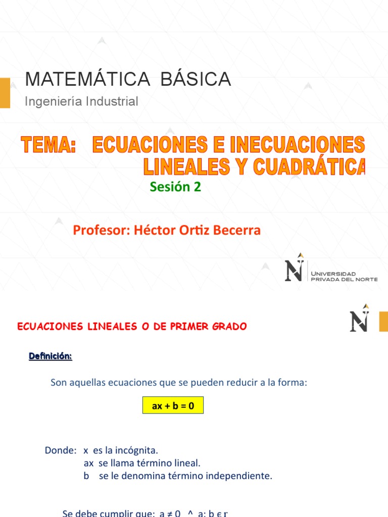 2da Sesión - Ecuaciones e Inecuaciones Lineales y Cuadráticas | PDF