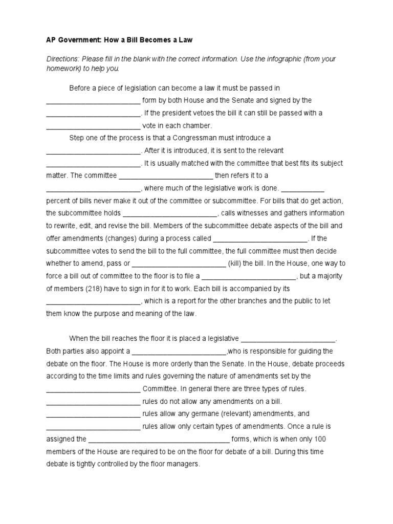 Ap Government How A Bill Becomes A Law | PDF | United States Senate ...