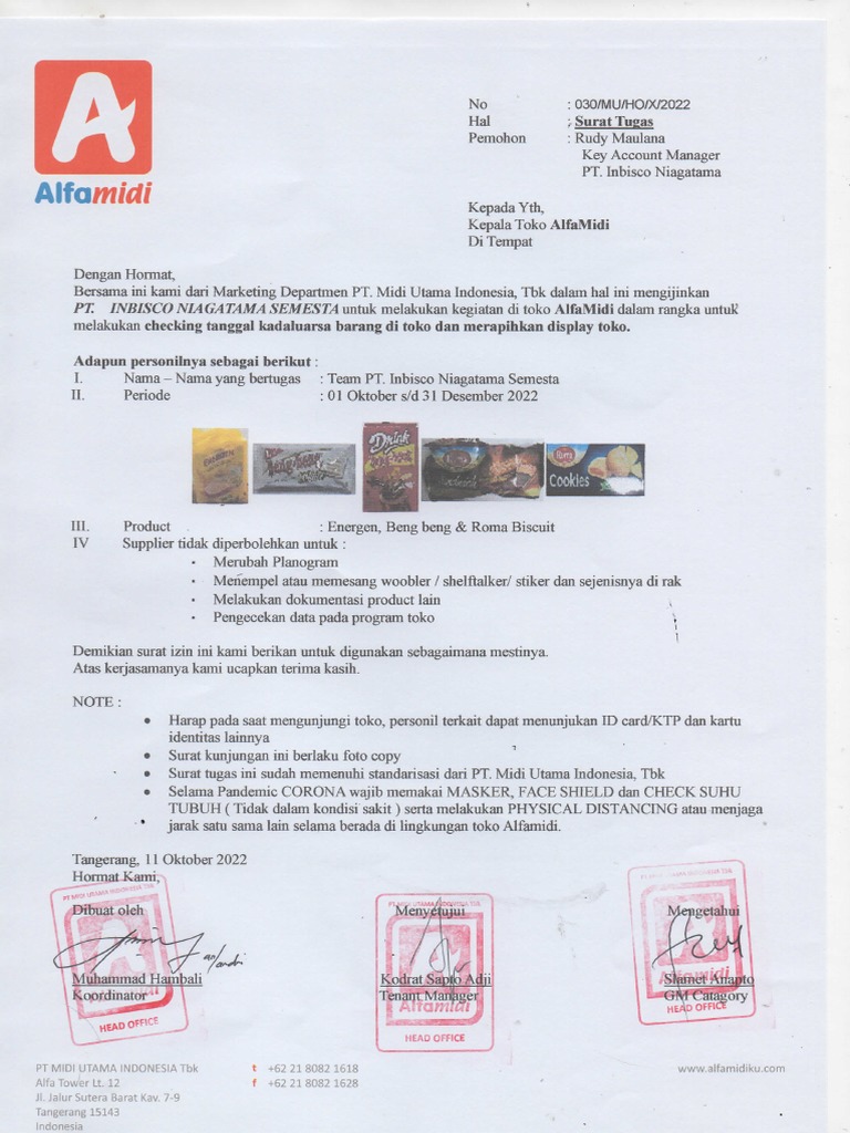 Surat Tugas PT Inbisco Niagatama Semesta - 240 | PDF