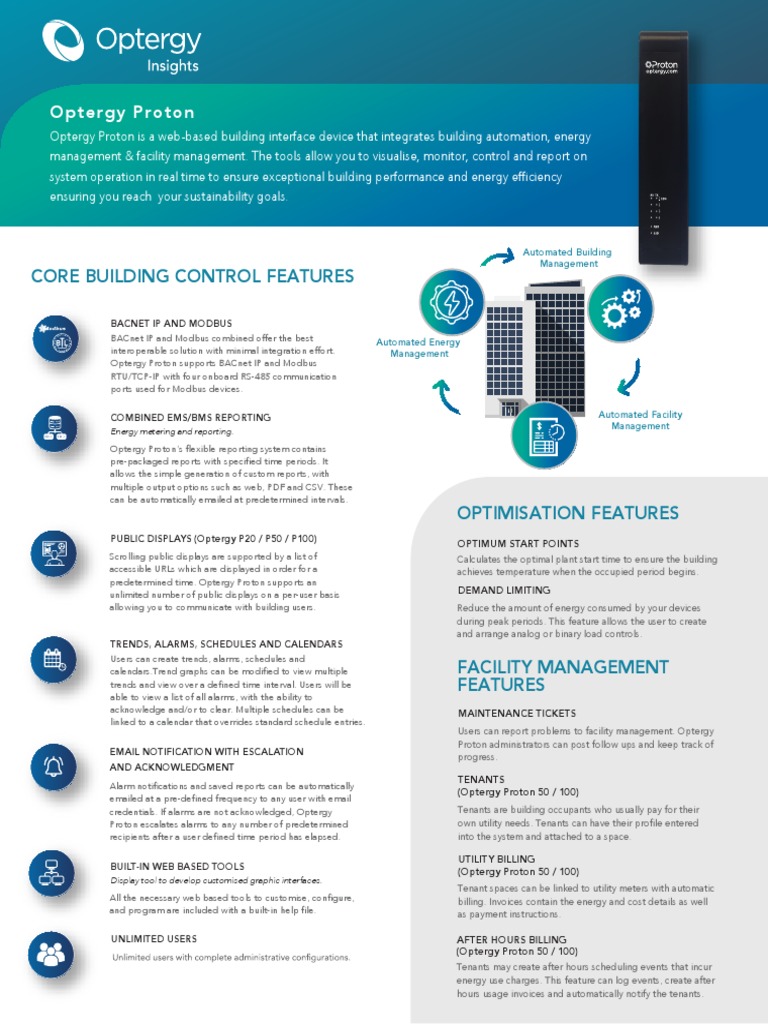 Optergy Proton Datasheet Rev5 | PDF | Automation | Building Automation