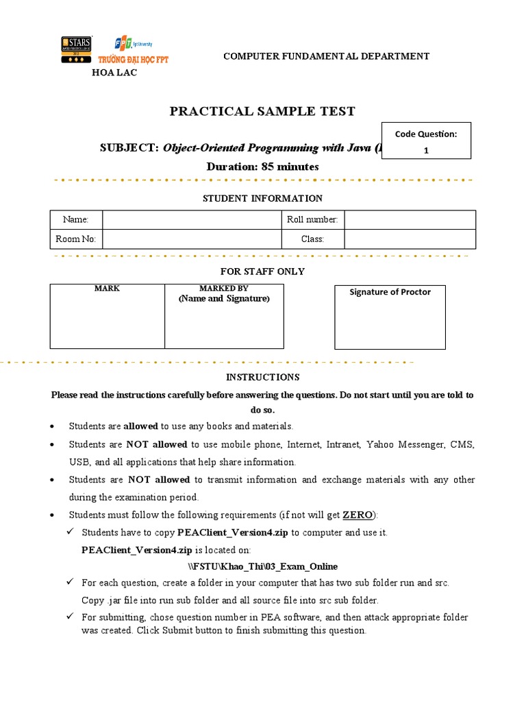 Object Oriented Programming With Java Sample Test Questions Pdf 9588