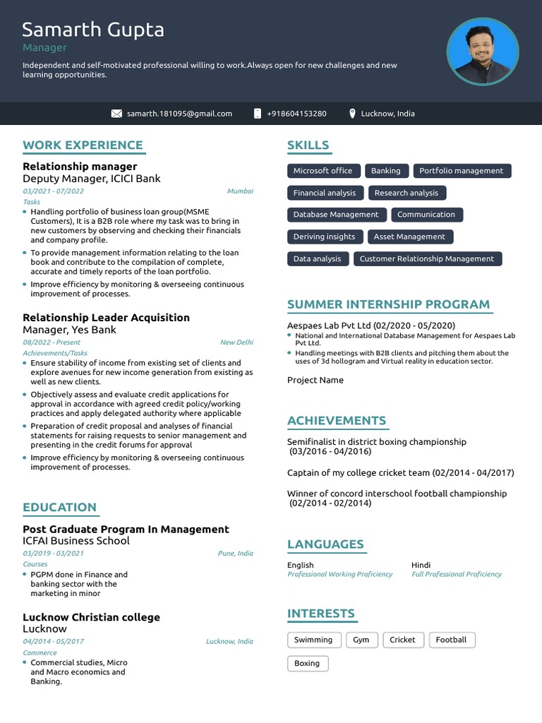 Samarth's Resume | PDF | Banks | Data Analysis
