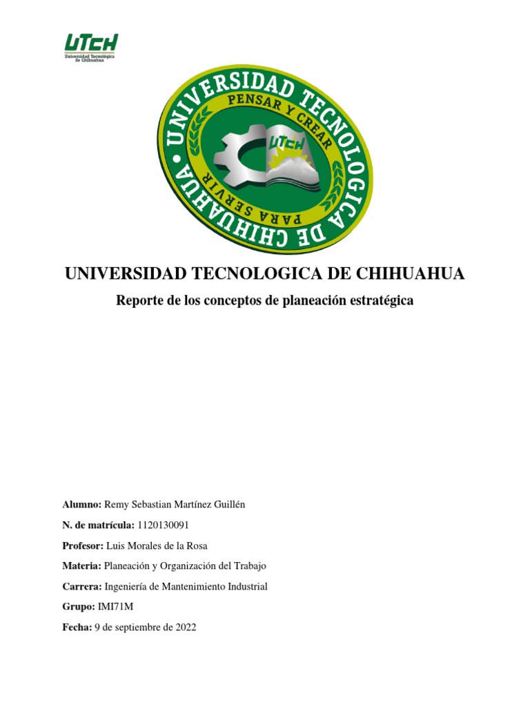 U1 E1 Reporte de Los Conceptos de Planeación Estratégica Por Remy Martínez | PDF | Planificación ...