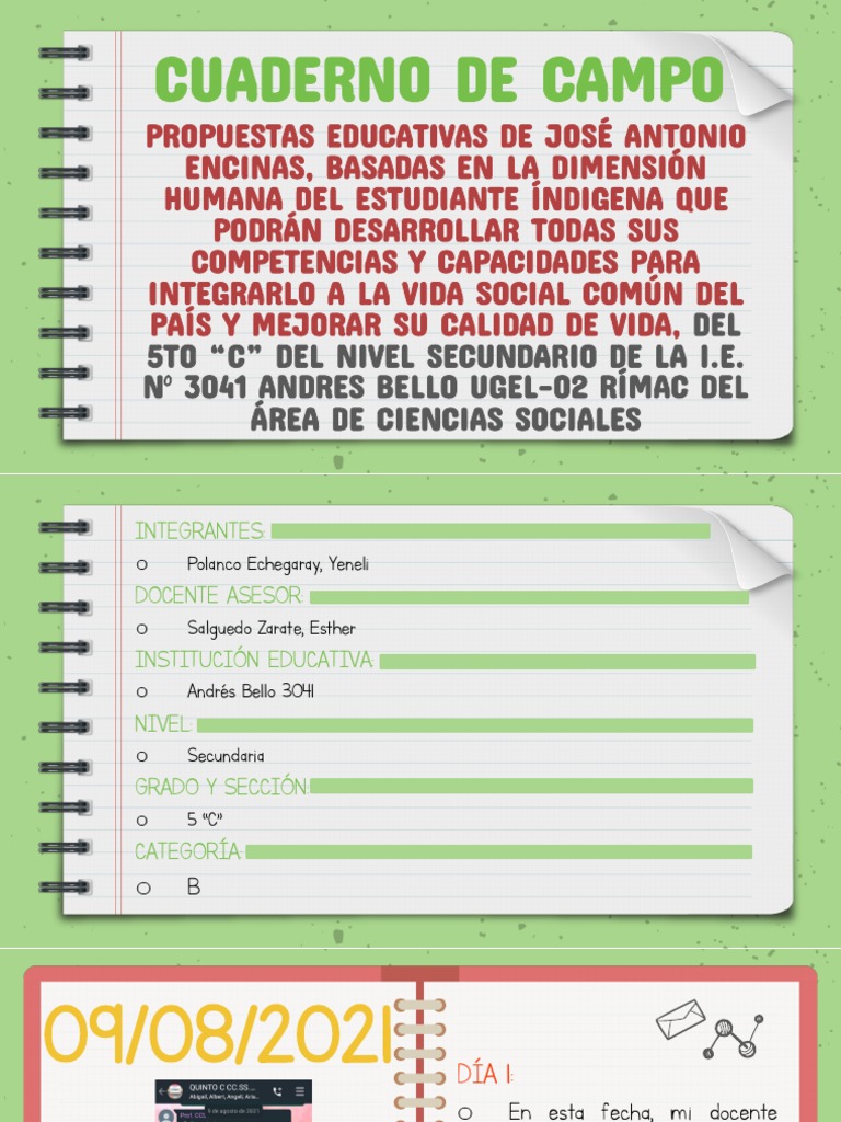 Cuaderno de Campo - Polanco Echegaray, Yenelí 5C - Proyecto CCSS 2021 | PDF | Aprendizaje ...