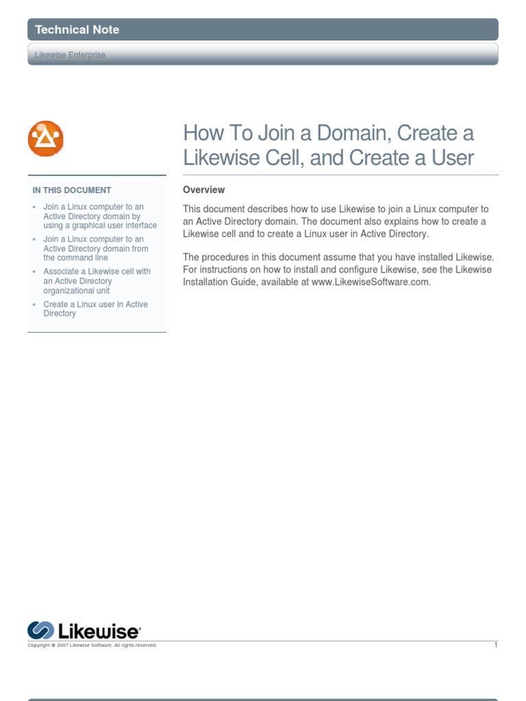 How To Join A Domain, Create A Likewise Cell, and Create A User | PDF ...