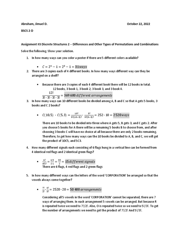 Assignment#2 - Difference and Other Types of Permutations and ... Assignment#2 - Difference and Other Types of Permutations and ...