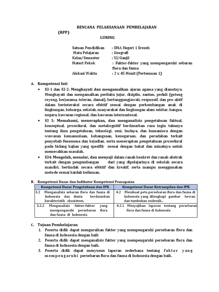 RPP LURING, Kisi-Kisi, Instrumen Dan Rubrik Penilaian-IfA HASNA H. | PDF
