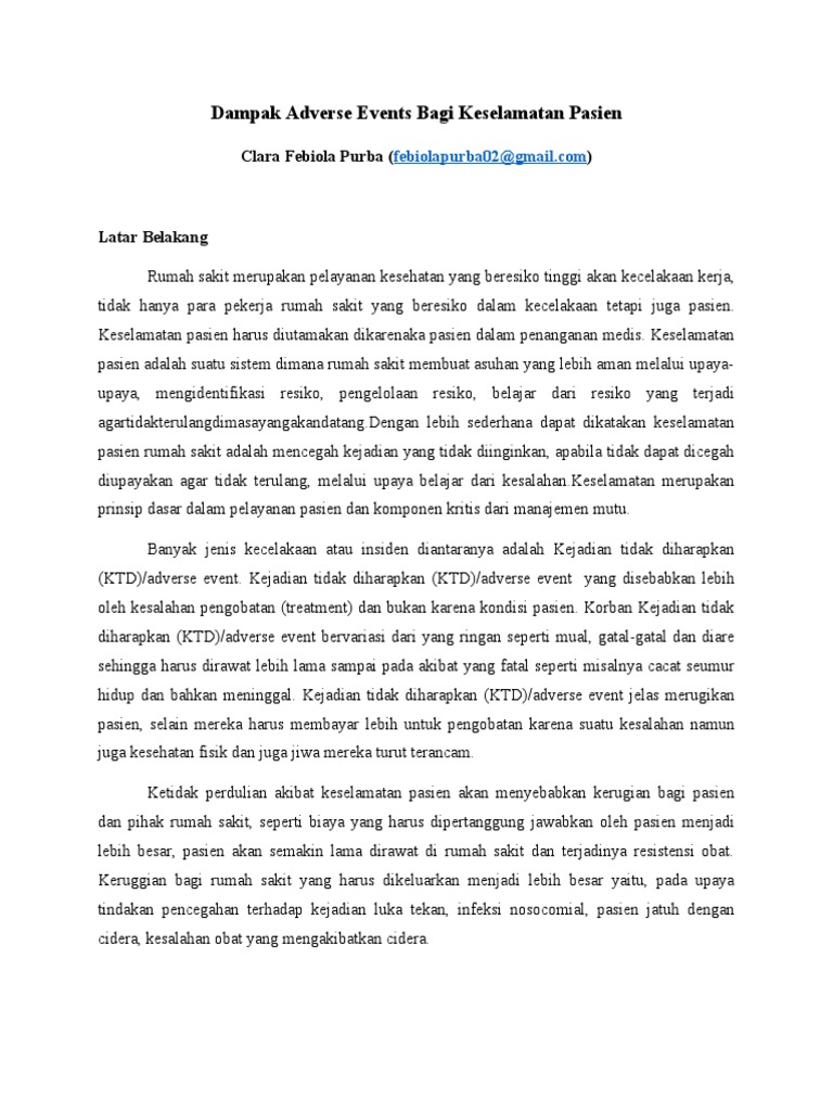 Clara Febiola - 191101100 - Dampak Adverse Events Bagi Keselamatan Pasien | PDF
