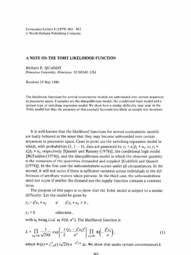 A Note On The Tobit Likelihood Function | PDF | Logistic Regression ...