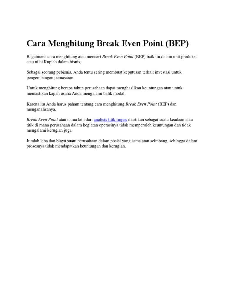 Cara Menghitung Break Even Point | PDF
