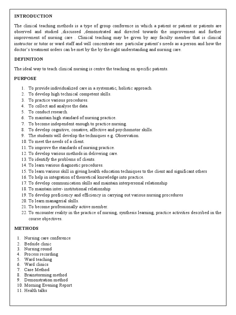 Clinical Teaching Methods | PDF | Nursing | Teaching Method