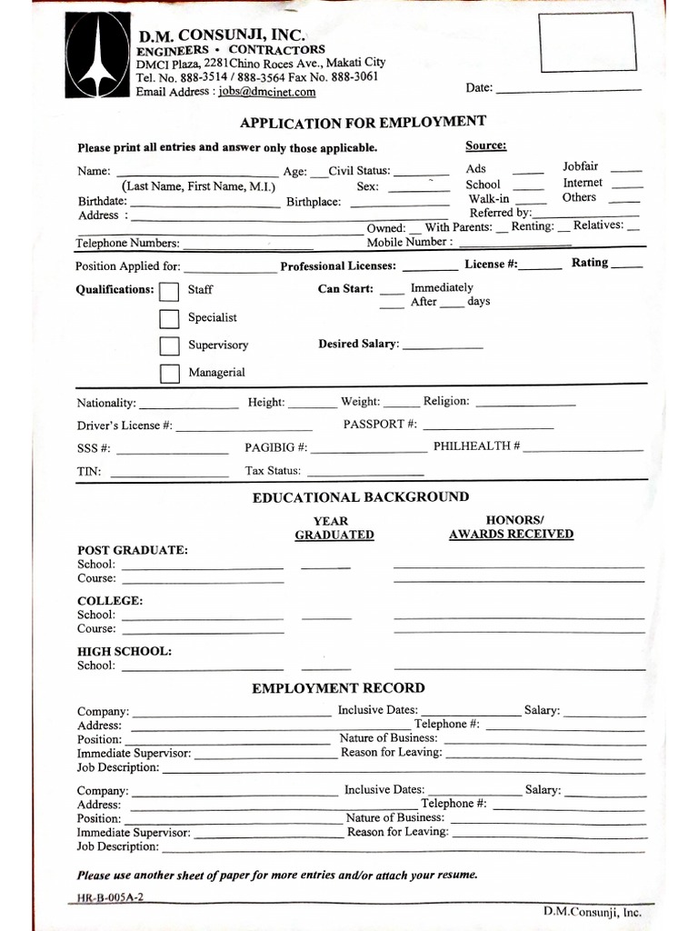 DMCI Application Form | PDF