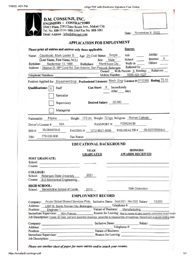 DMCI Application Form 2 | PDF