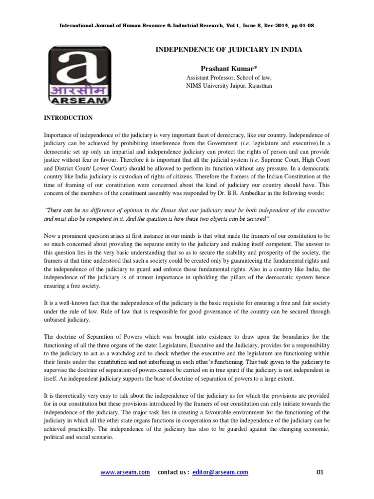 Independence of Judiciary in India | PDF | Judiciaries | Supreme Court ...