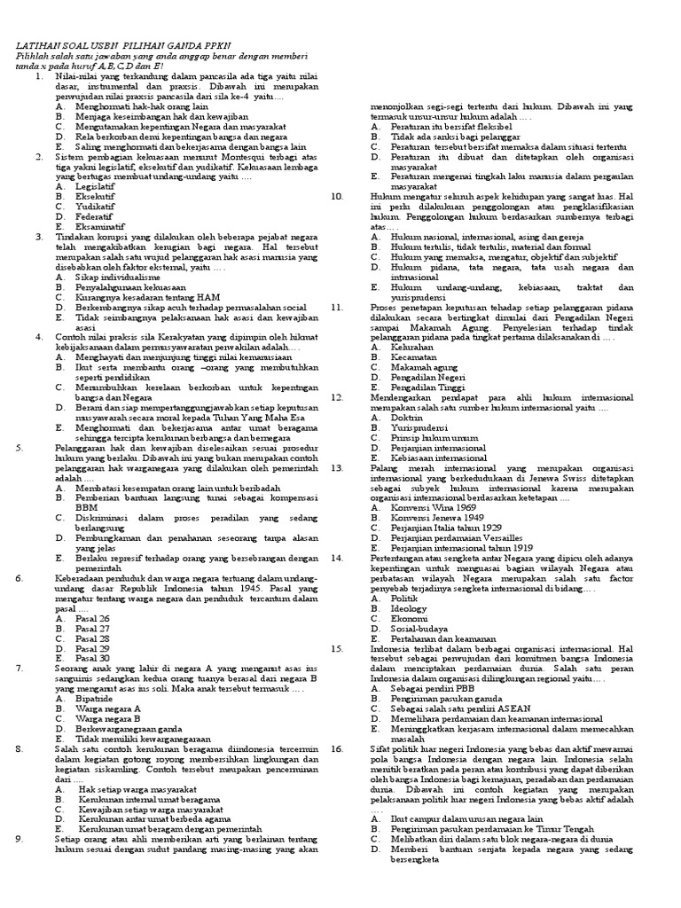 Latihan Ujian Sekolah PPKN SMK | PDF