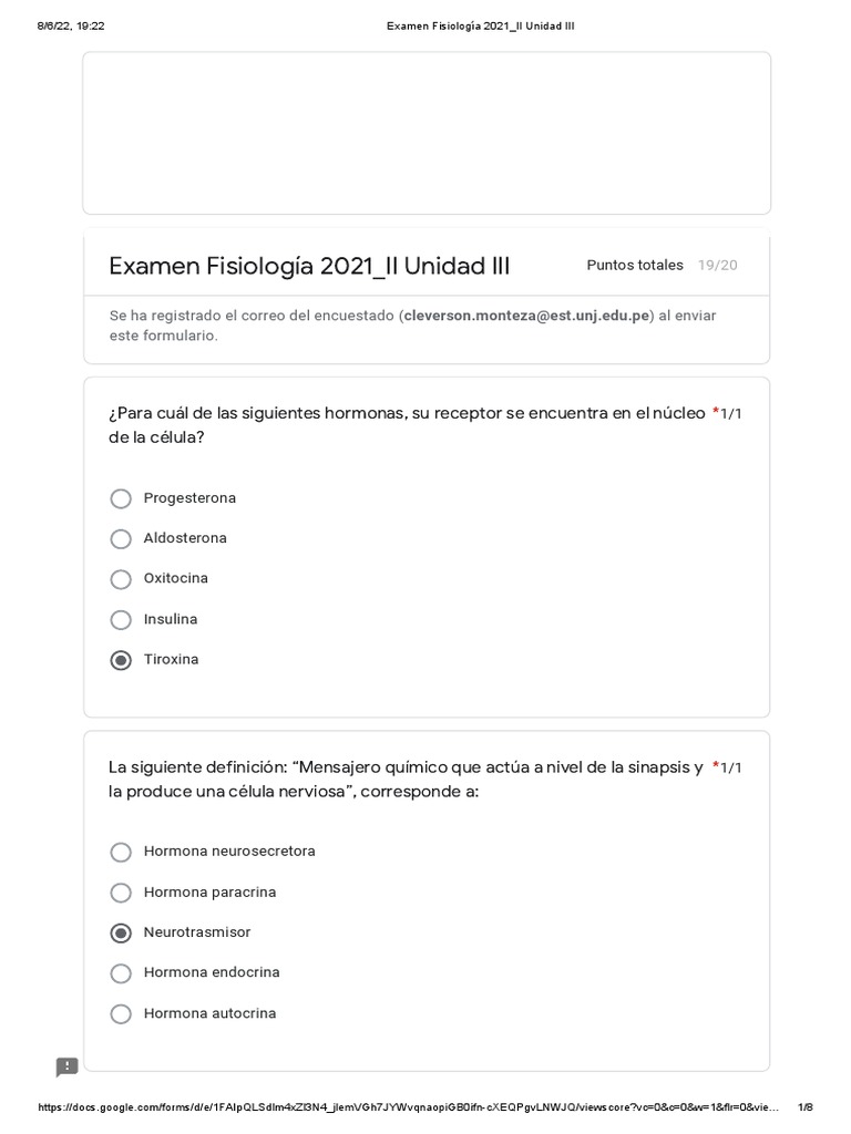 Examen de Fisiología 2021: Unidad III | PDF | Hormona | Linfocitos