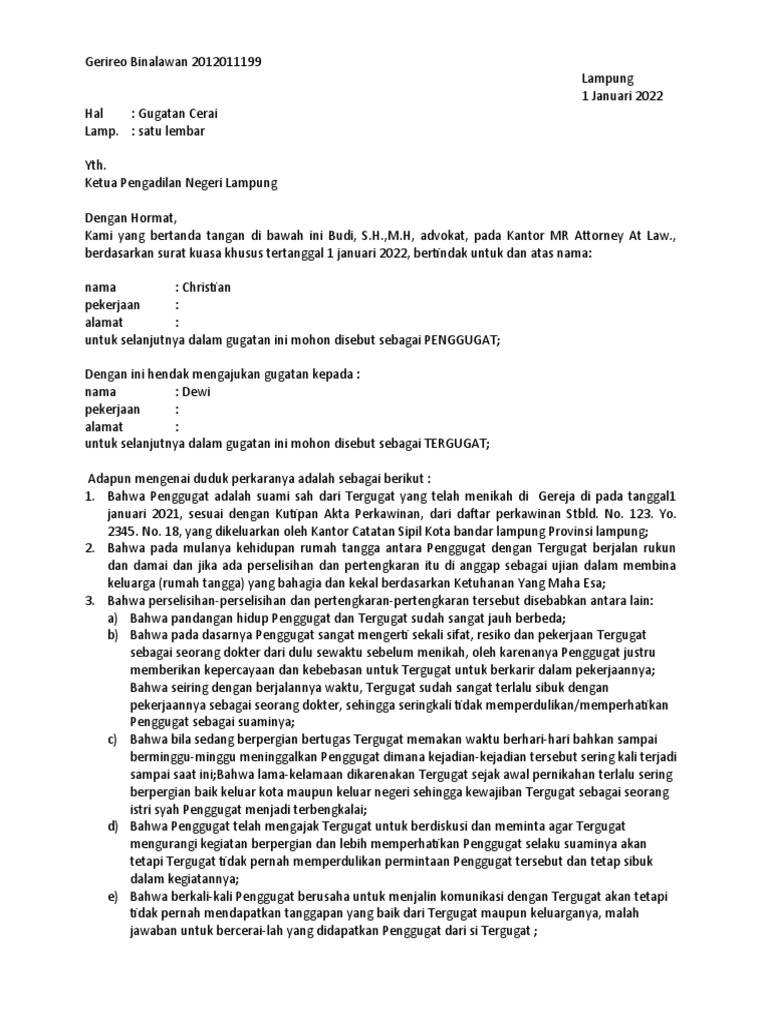 Surat Gugat Cerai | PDF