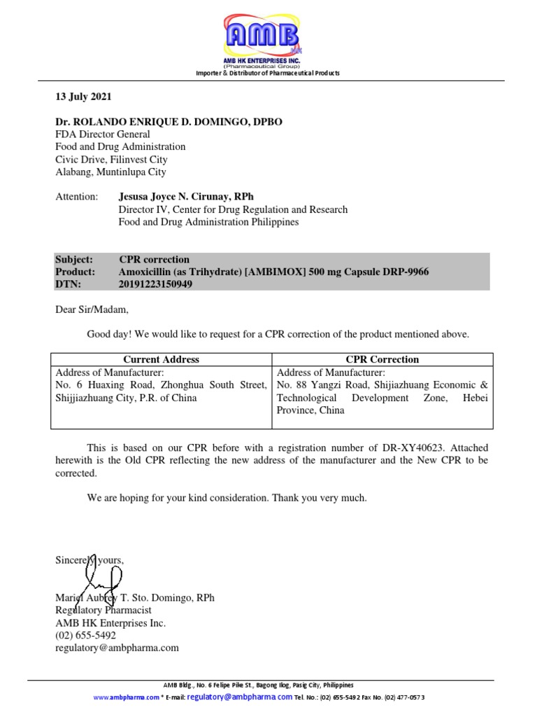 Amoxicillin (AMBIMOX) 500mg Capsule CPR correction | PDF