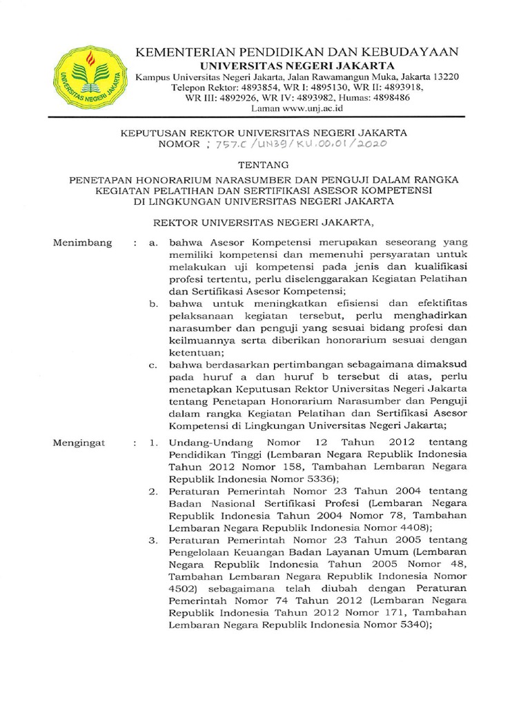 Keputusan Rektor-SK Rektor No 757.c UN39 KU.00.01 2020 Tentang ...