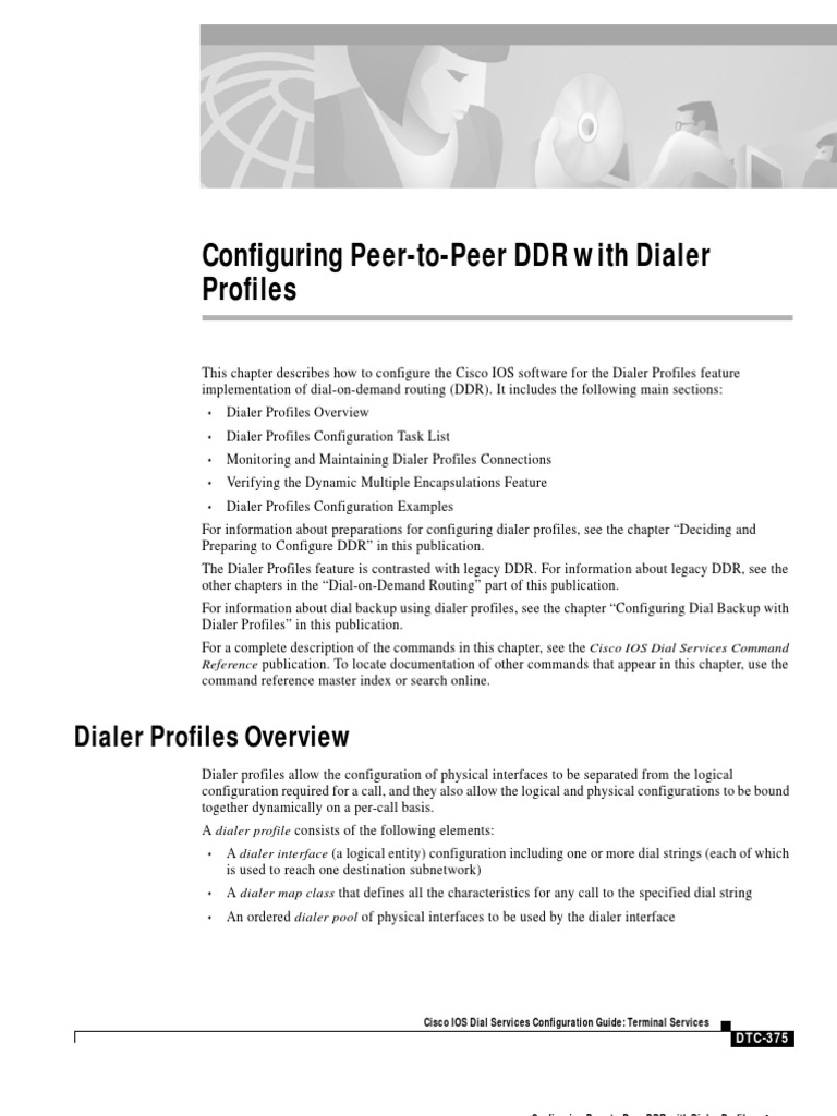 Configuring Peer-to-Peer DDR With Dialer Profiles | PDF | Routing | Router (Computing)
