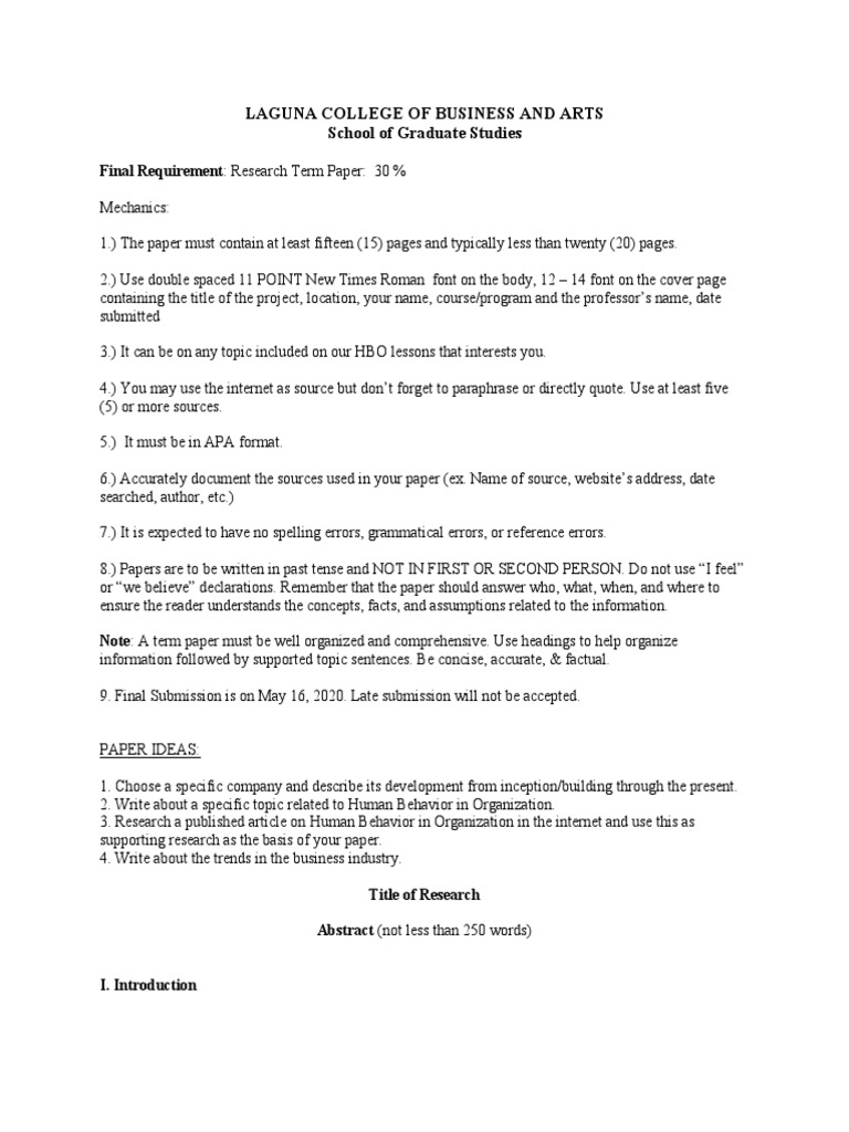 Final Term Paper Requirement | PDF