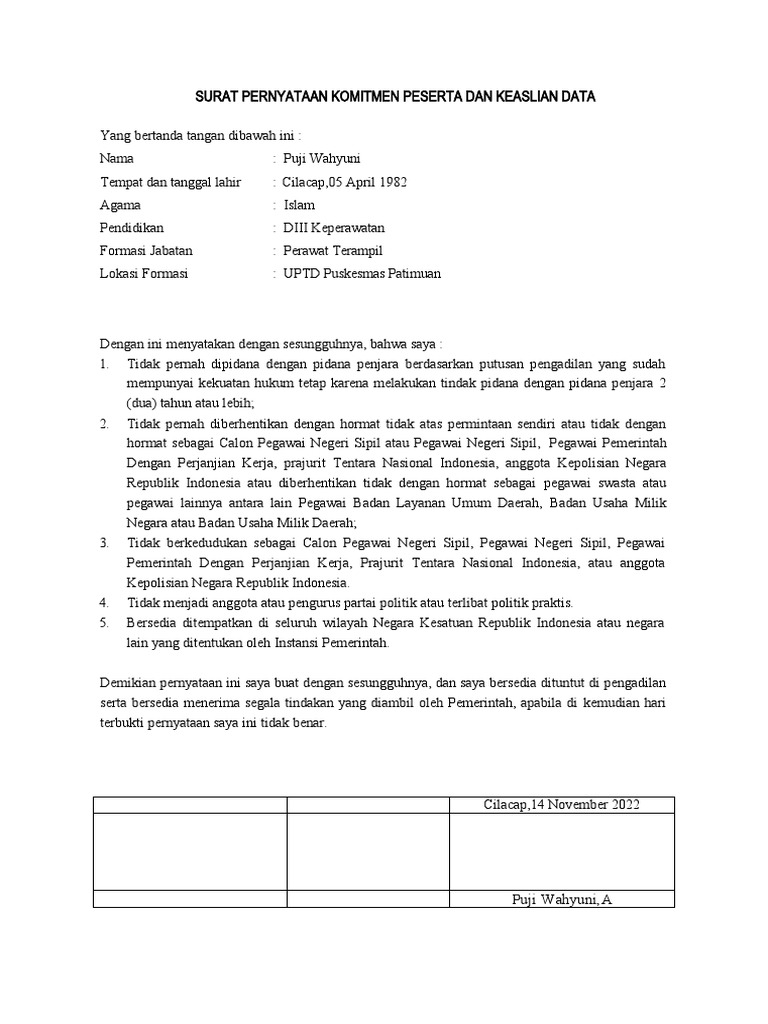 Surat Pernyataan Komitmen | PDF