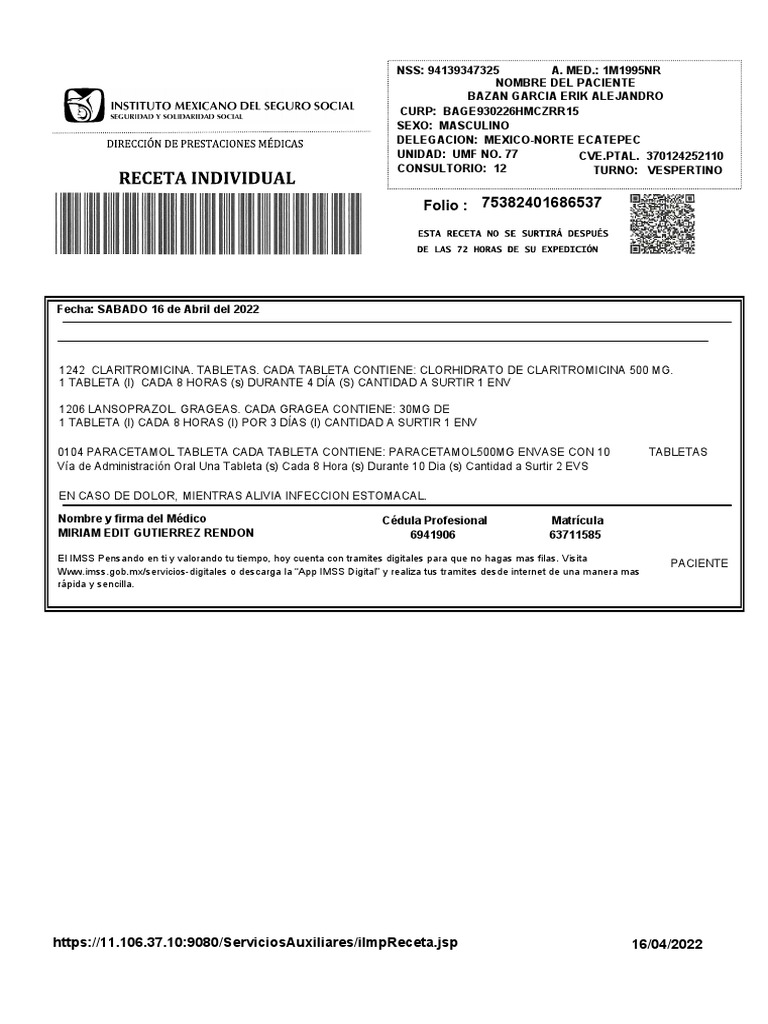 Receta Imss 2023 | PDF