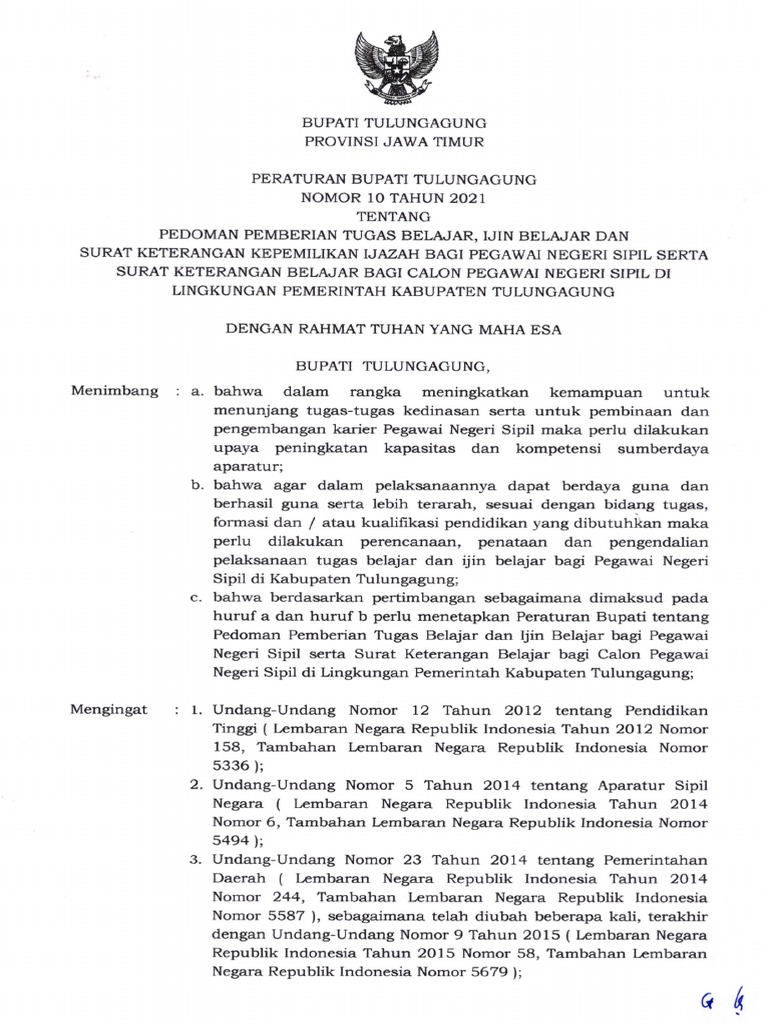 Pedoman Tugas Belajar PNS Tulungagung | PDF