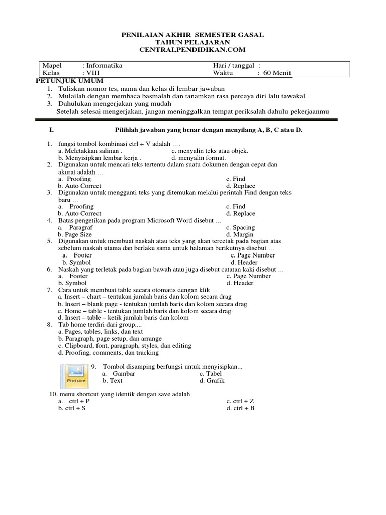 Soal PAS Informatika Kelas 8 | PDF