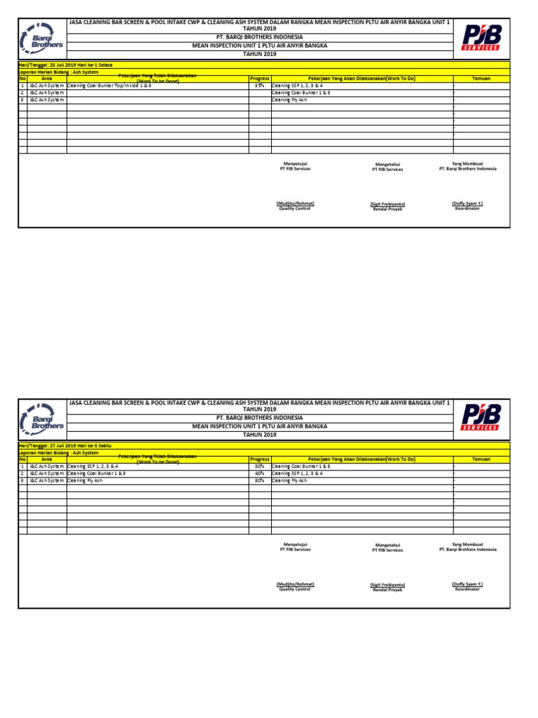 Daily Report Bar Screen, CWP Intake & Fly Ash Sytem | PDF