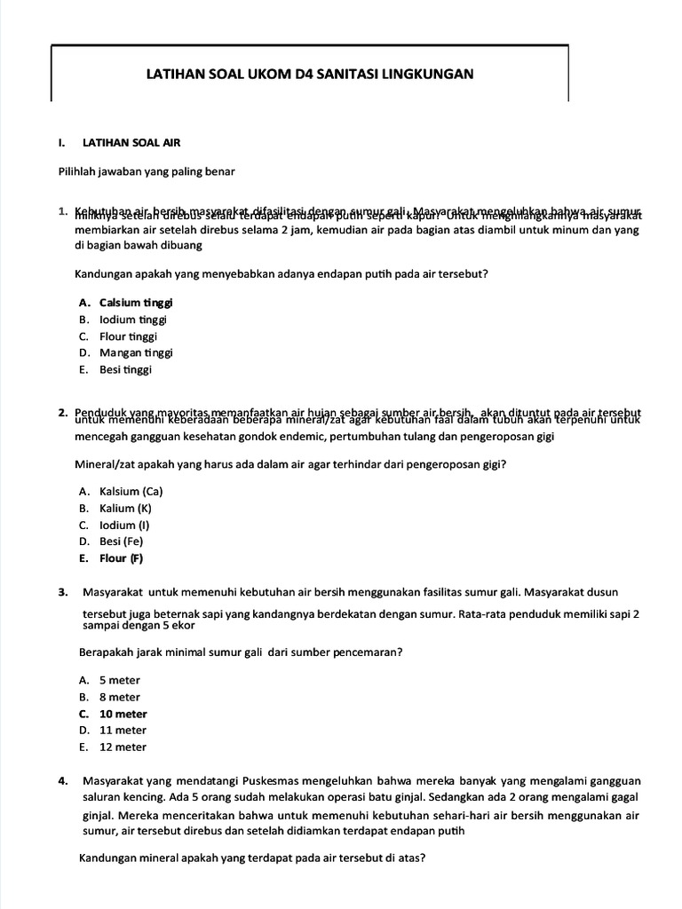 PDF Latihan Soal Ukom d4 Sanitasi Lingkungan DL | PDF