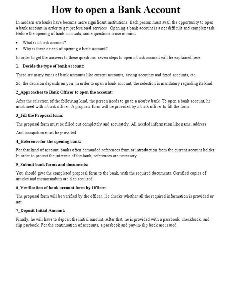 How To Open Bank Account | PDF