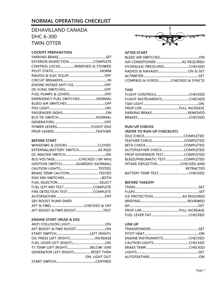 DHC 6-300 Normal Checklist | PDF | Switch | Flap (Aeronautics)
