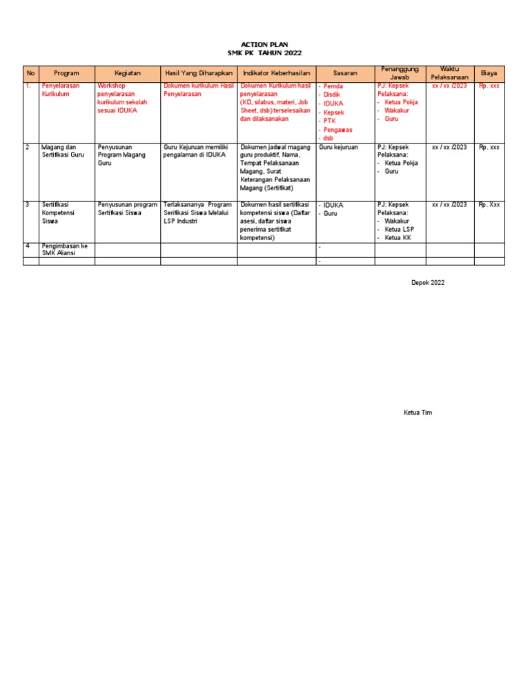 02-Format ACTION PLAN PK | PDF