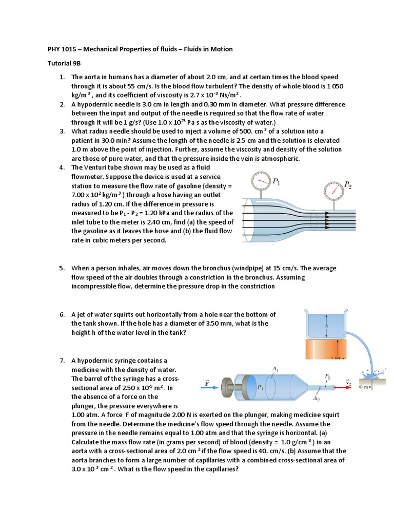 PHY1015 Tutorial 9 - Fluid Dynamics | PDF | Flow Measurement | Fluid ...