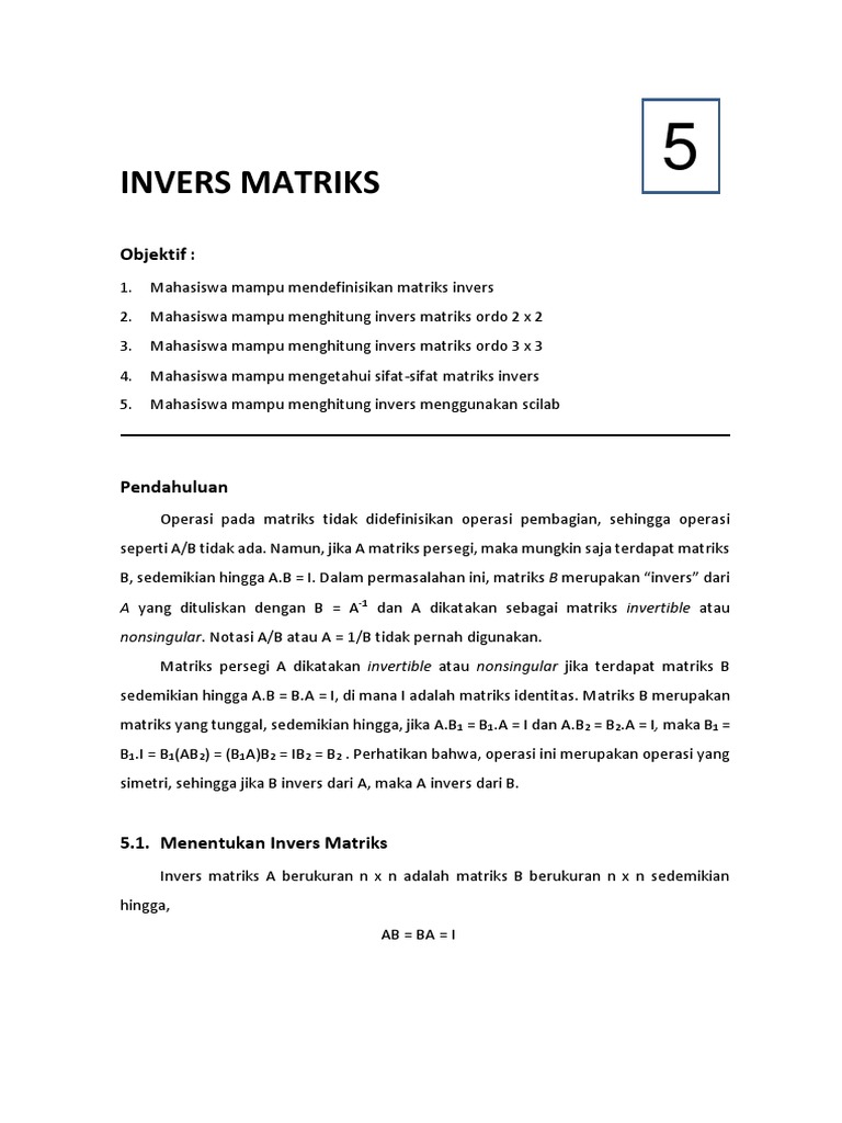Bab 5. Invers Matriks | PDF