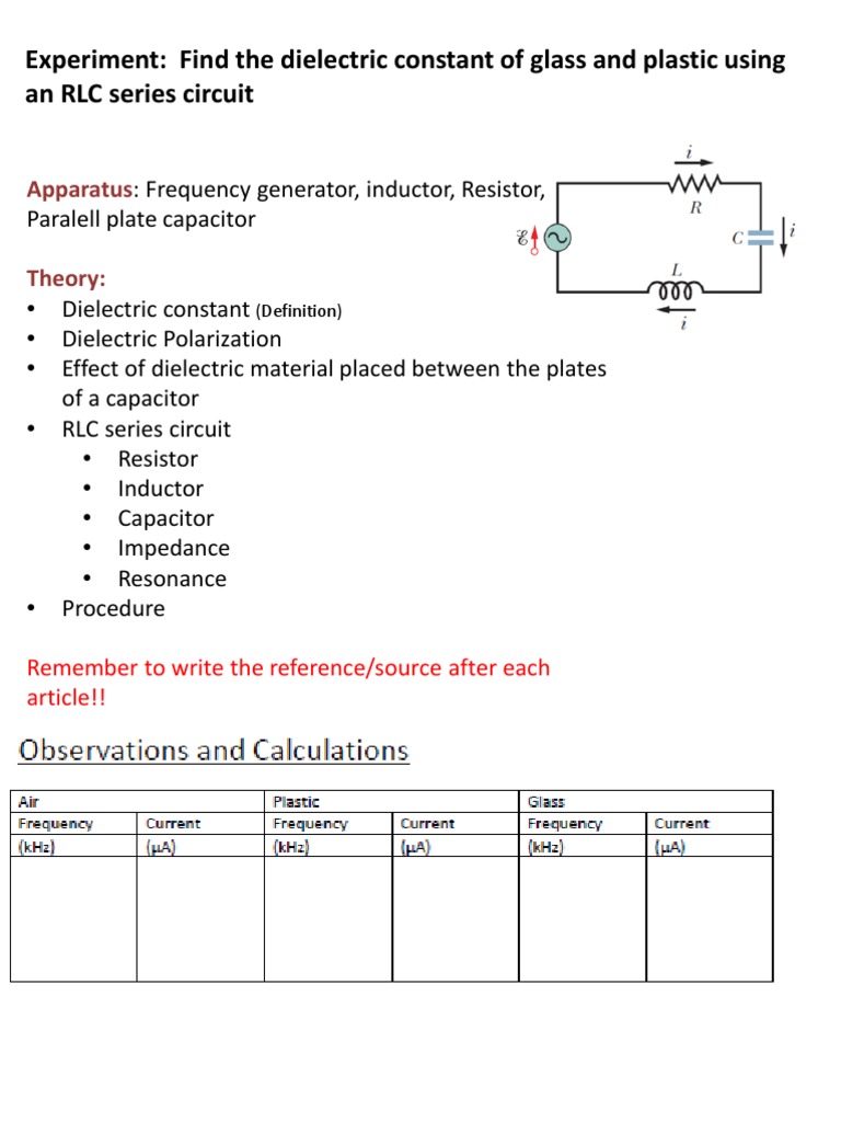 Experiment: Find The Dielectric Constant of Glass and Plastic Using An ...