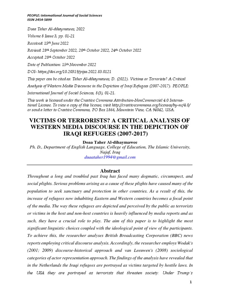 Victims or Terrorists? A Critical Analysis of Western Media Discourse in The Depiction of Iraqi ...