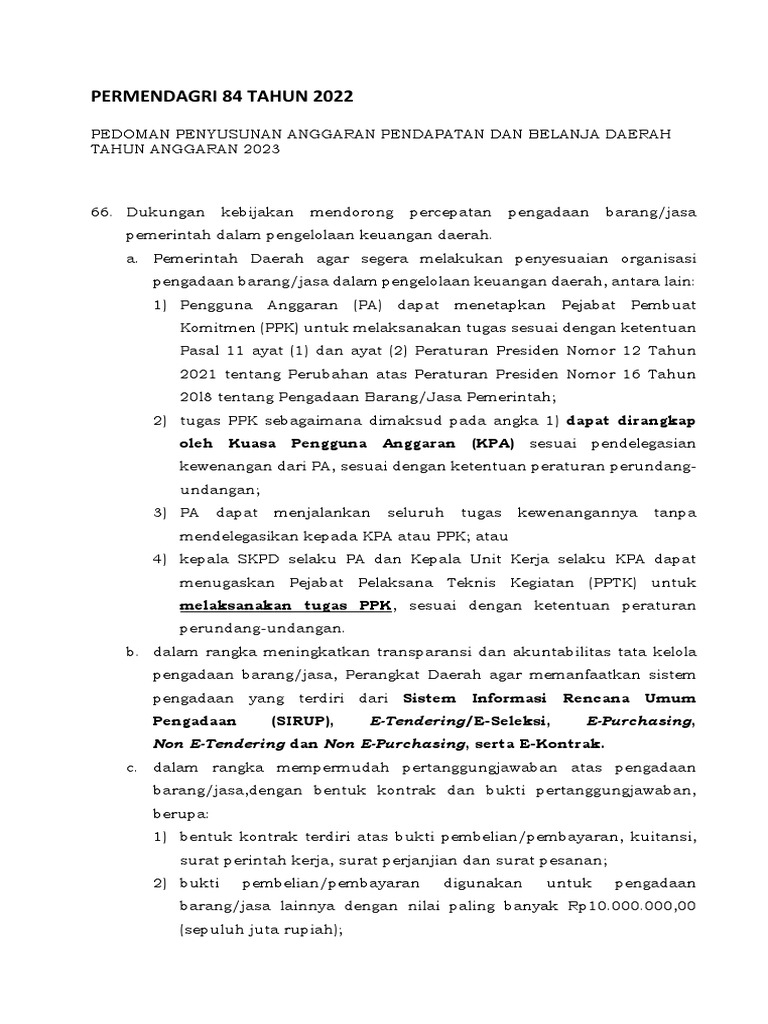 PERMENDAGRI 84 TAHUN 2022 - Point 66 | PDF