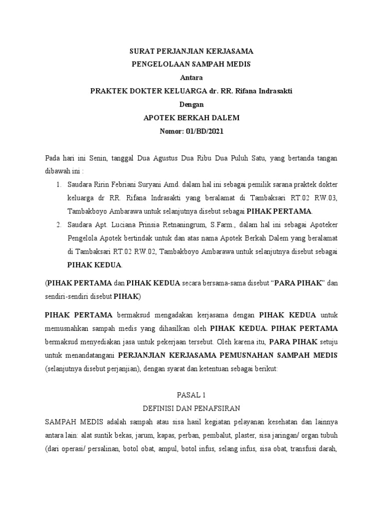 SURAT PERJANJIAN Limbah Medis | PDF