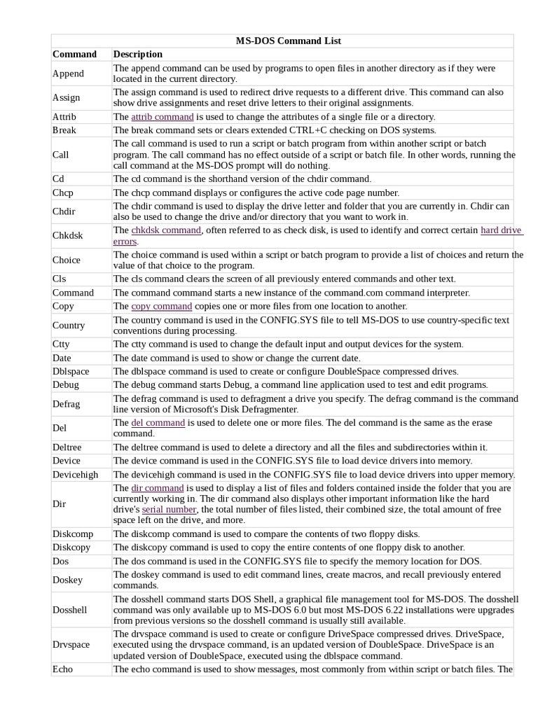 DOS Commands | PDF | Computer File | System Software DOS Commands | PDF | Computer File | System Software