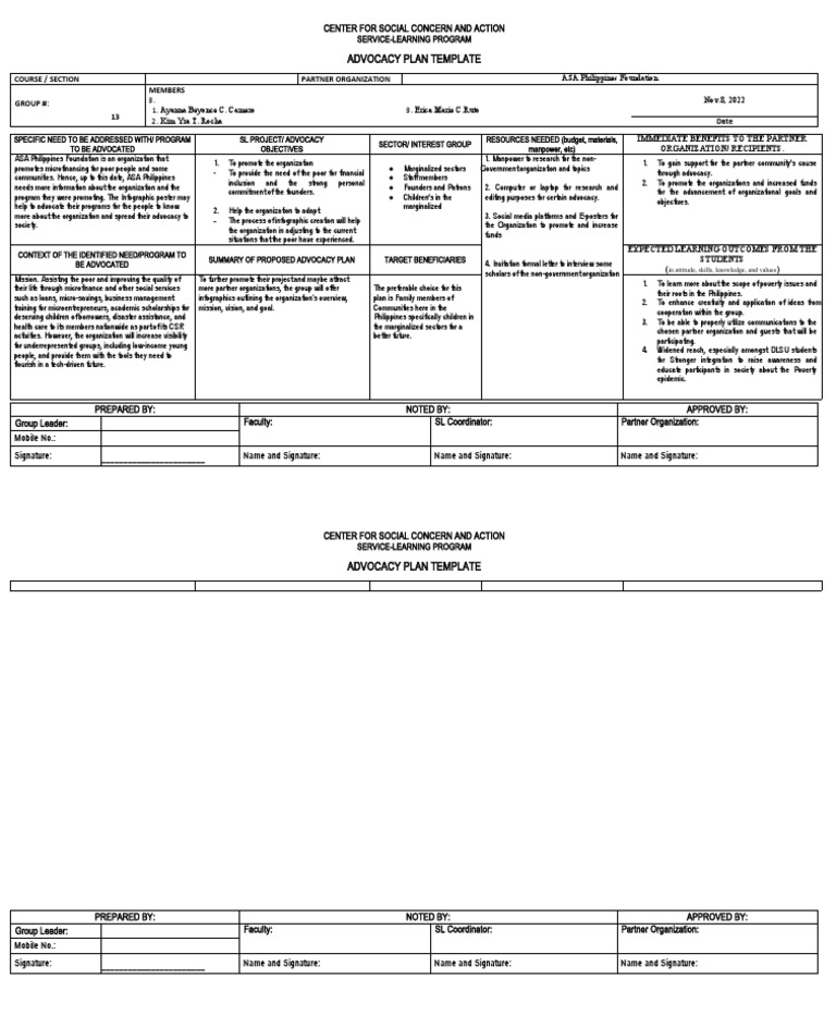 Advocacy Template DLSU | PDF