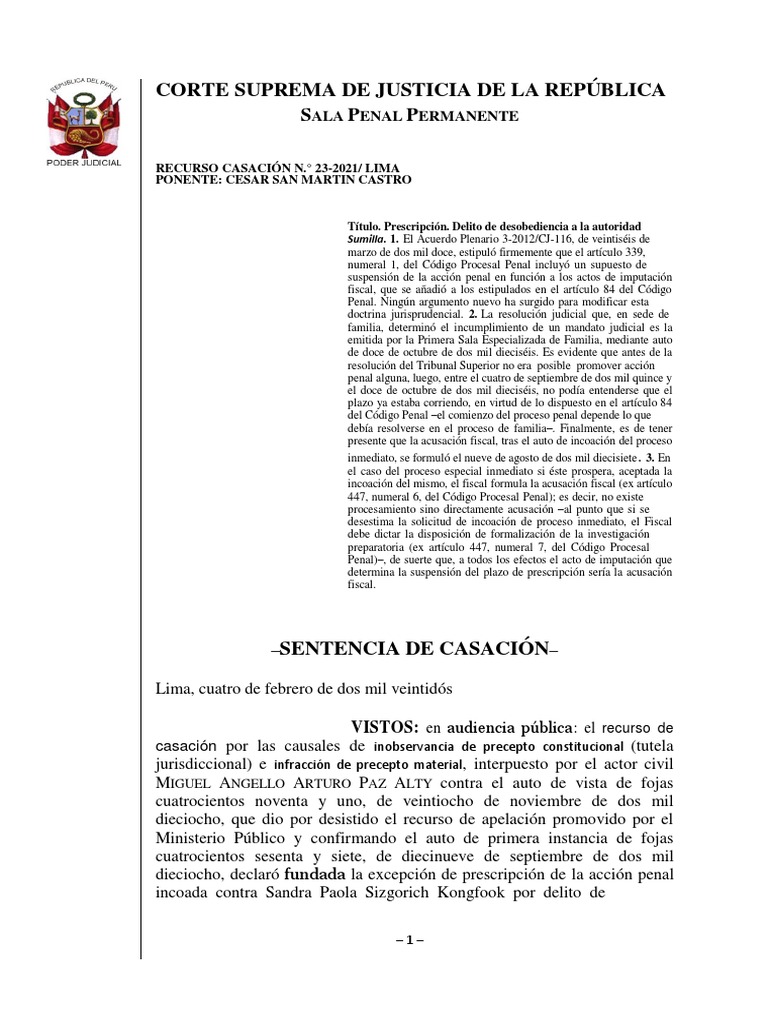 Casacion 23 2021 Lima LPDerecho | PDF | Estatuto de limitaciones ... Casacion 23 2021 Lima LPDerecho | PDF | Estatuto de limitaciones ...