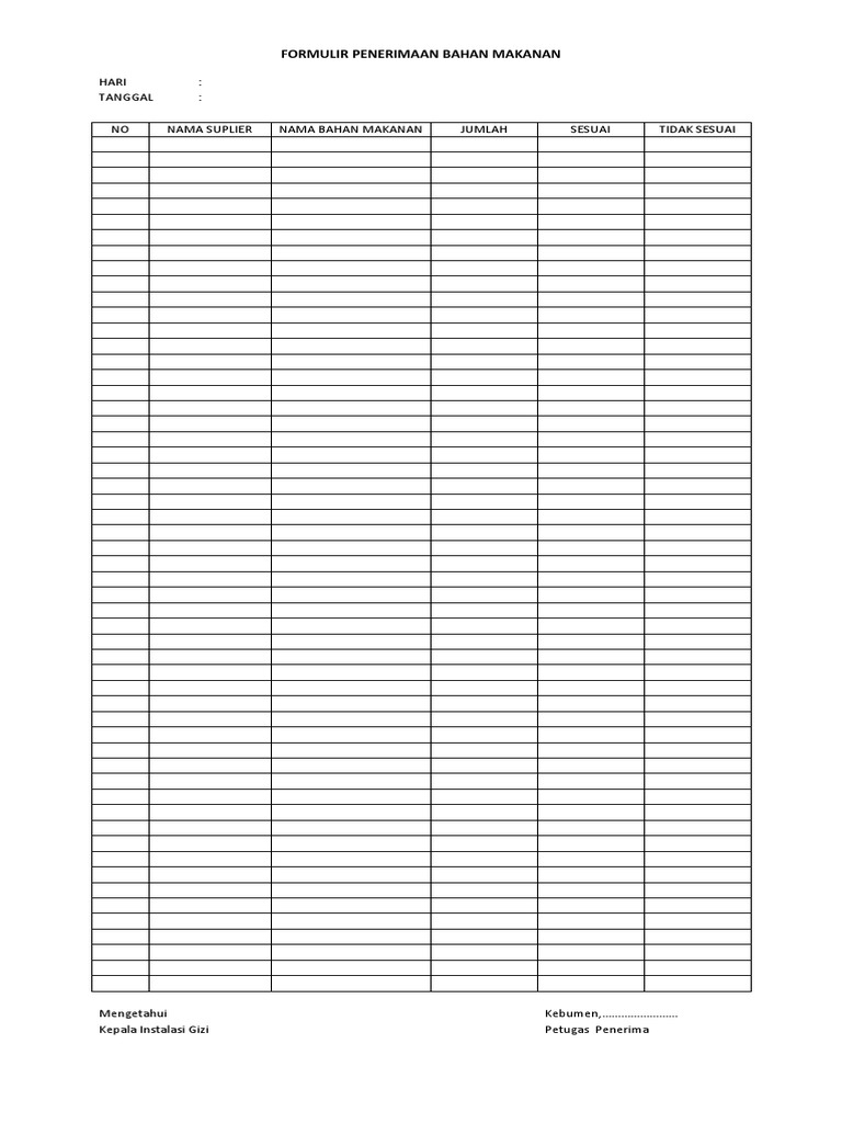 Form Penerimaan Bahan Makanan | PDF