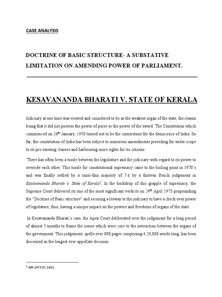 Kesavananda Bharati - A Case Analysis | PDF | Constitution | Supreme ...