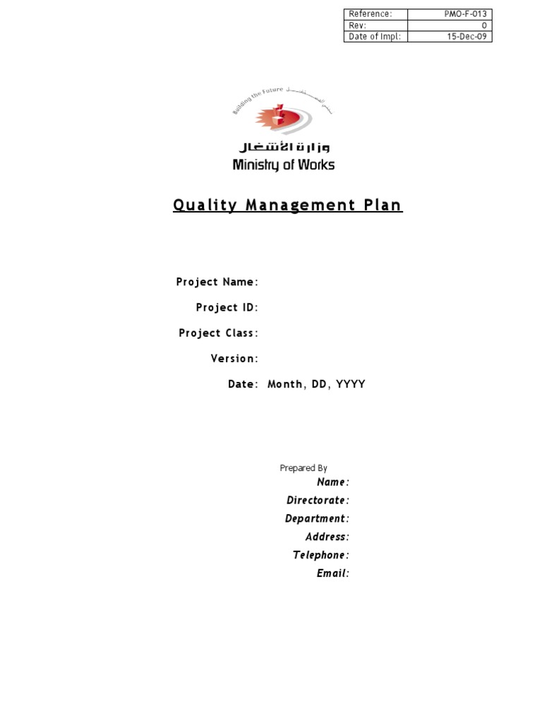 MOW Quality Management Plan - Template | PDF | Project Management ...