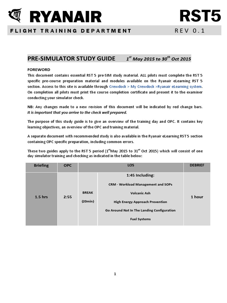RST 5 PRE SIM STUDY - Ryan Air | PDF | Air Traffic Control | Educational Technology