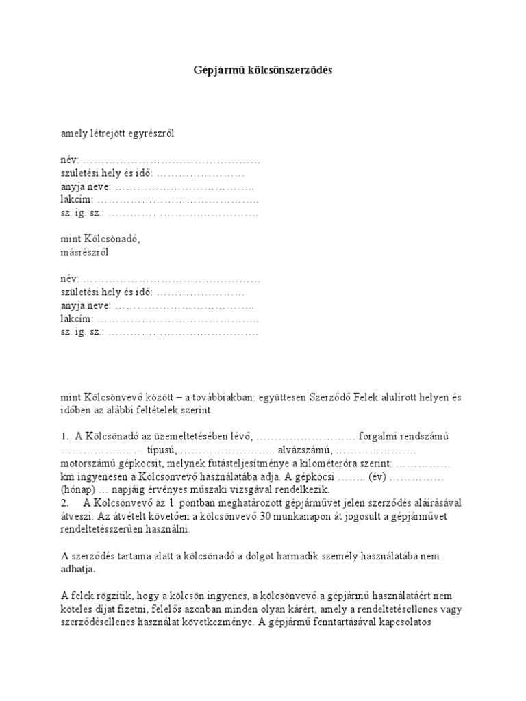 Gepjarmu Kolcsonadasi Szerzodes | PDF