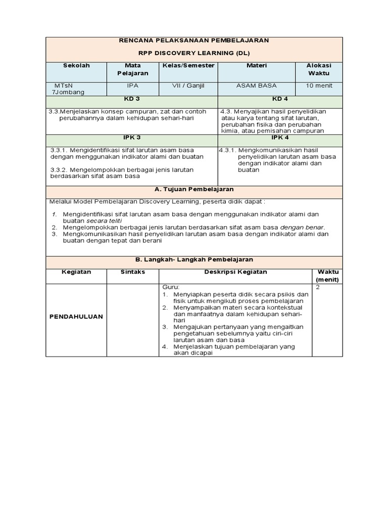 RPP Discovery Learning Asam Basa | PDF
