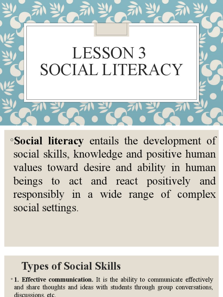 Lesson 3 Social Literacy | PDF